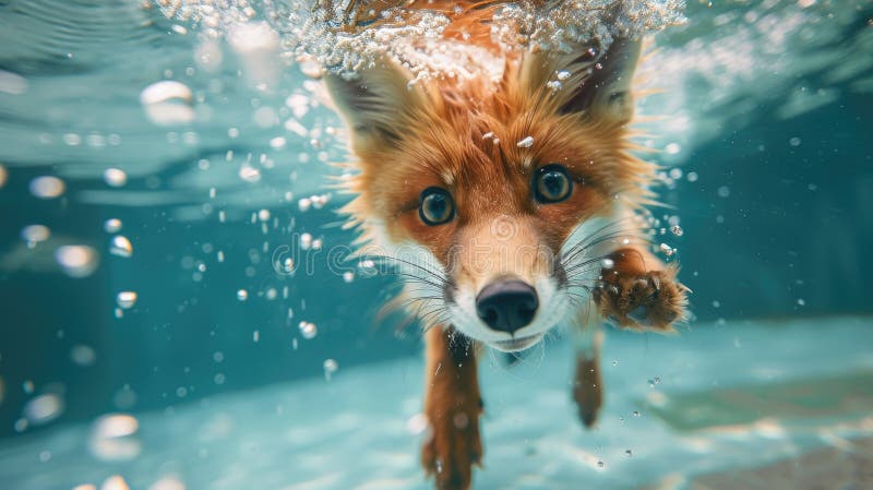 Hilarious Underwater Scene Fox in Pool Plays Deep Dive Action, Ai ...
