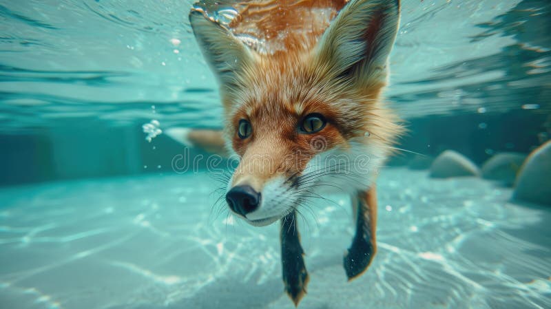 Hilarious Underwater Scene Fox in Pool Plays Deep Dive Action, Ai ...