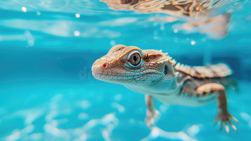 Hilarious Underwater Scene Lizard in Pool Plays Deep Dive Action, Ai ...