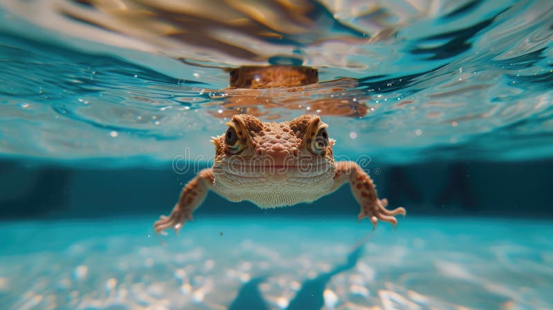 Hilarious Underwater Scene Lizard in Pool Plays Deep Dive Action, Ai ...