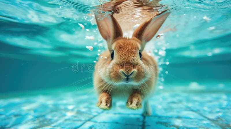 Hilarious Underwater Scene Rabbit in Pool Plays Deep Dive Action, Ai ...