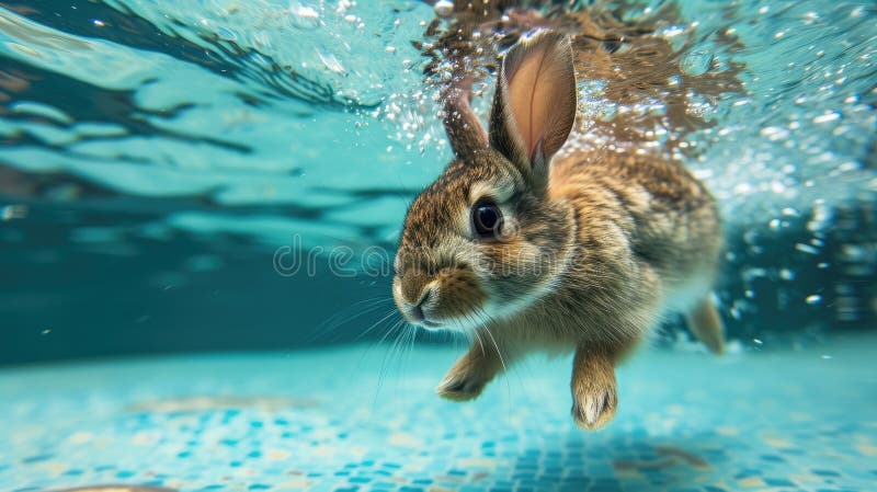 Hilarious Underwater Scene Rabbit in Pool Plays Deep Dive Action, Ai ...