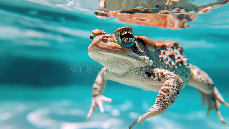 Hilarious Underwater Scene Toad in Pool Plays Deep Dive Action, Ai ...