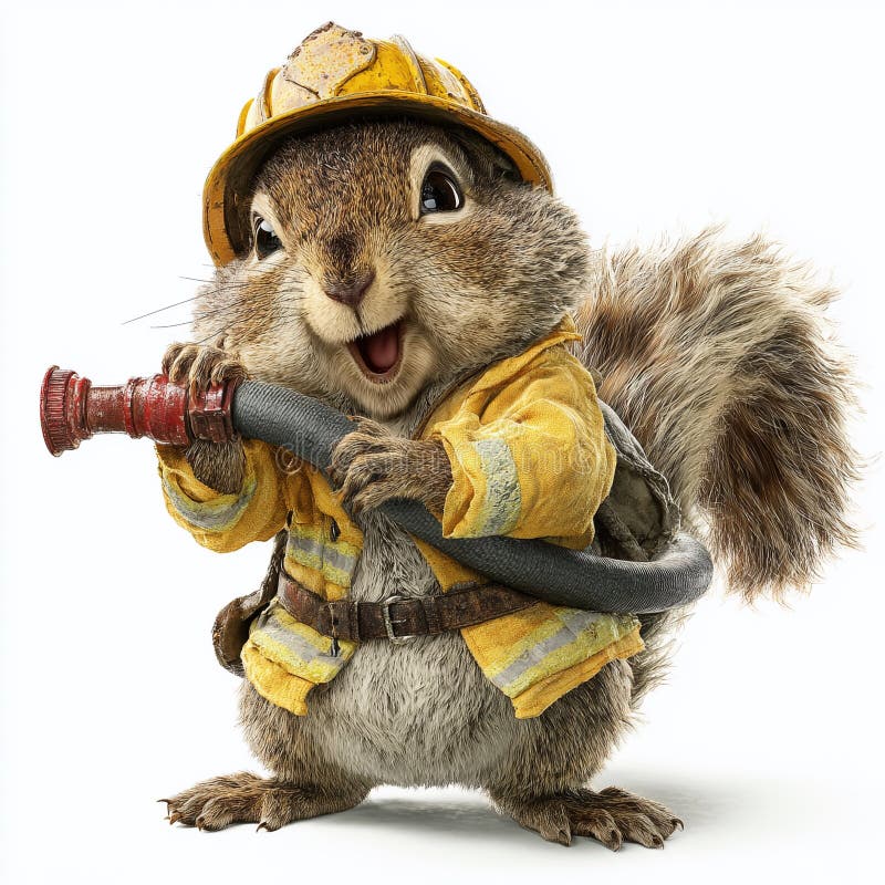 A Hilariously Enthusiastic Squirrel Firefighter a Vibrant and Crazy ...