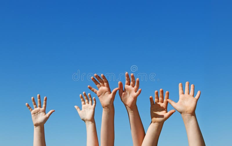 Group of People Hands Raised Stock Image - Image of togetherness, large ...