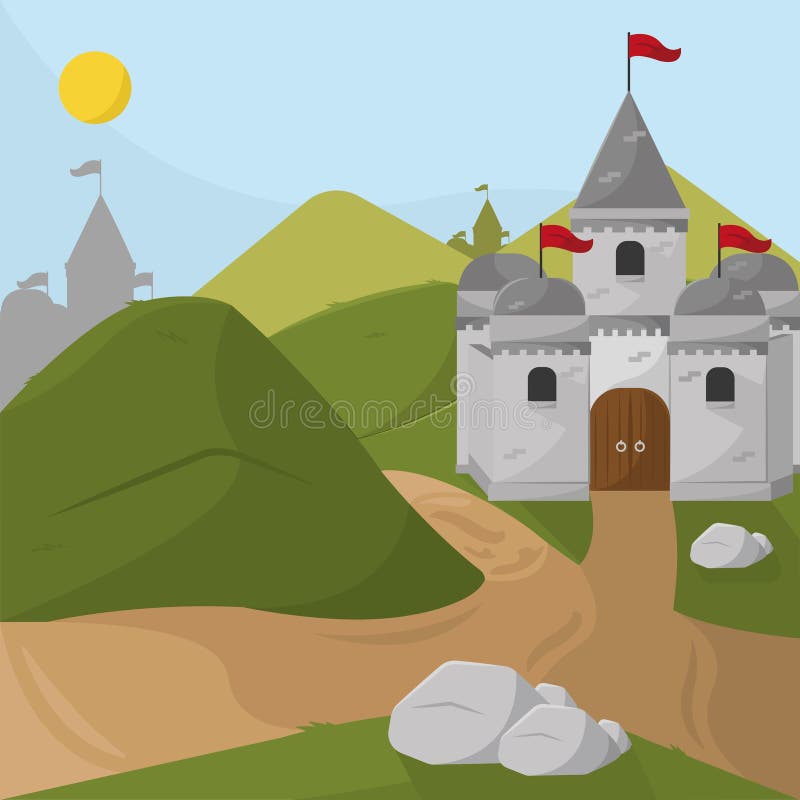 Hill Castle with Flags. Vector Stock Vector - Illustration of ...