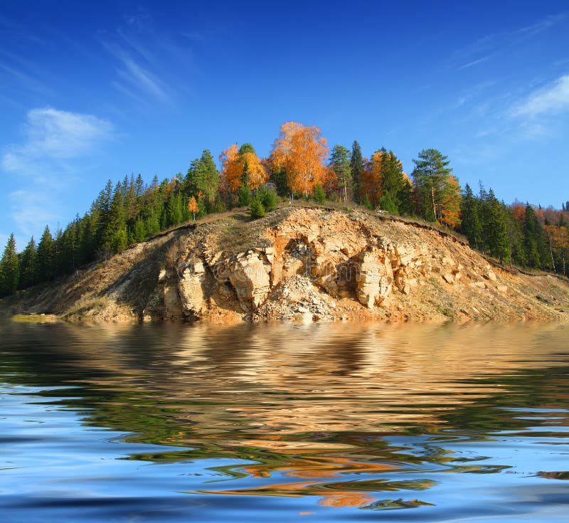 Hill in lake stock image. Image of pond, peak, forest - 10463369