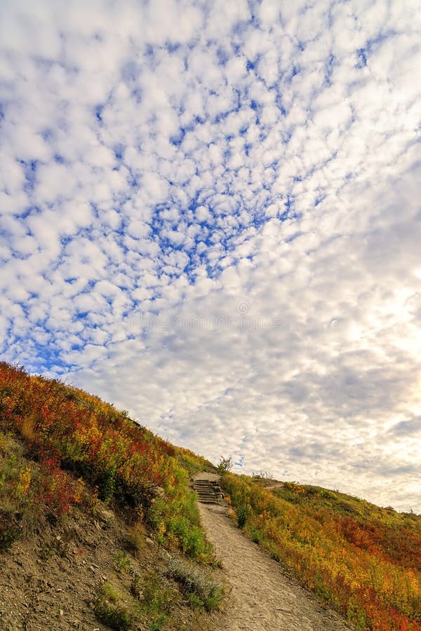 Hill Pathway Under a Cloudy Blue Sky Stock Image - Image of park, trail ...