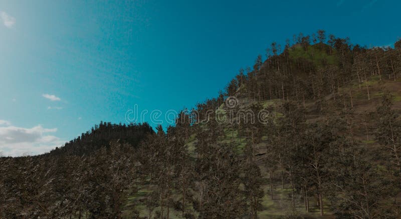 Hill Side View Nature with Trees Forest Scene 3D Render Stock ...