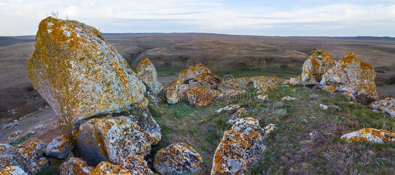 Hill with Stones among Prairie Stock Photo - Image of panoramic, grass ...