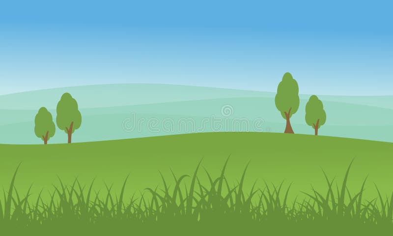 Hill with Tree Beauty Landscape Stock Vector - Illustration of meadow ...