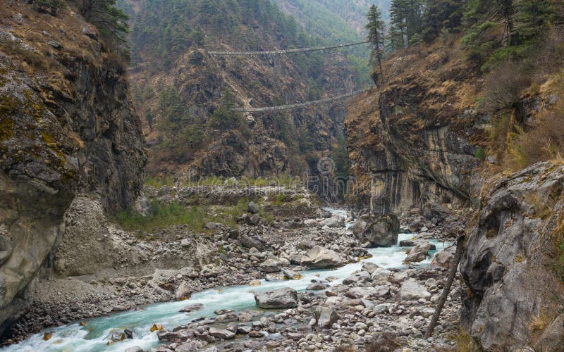 Hillary Suspension Bridge, Everest Region Stock Image - Image of stone ...
