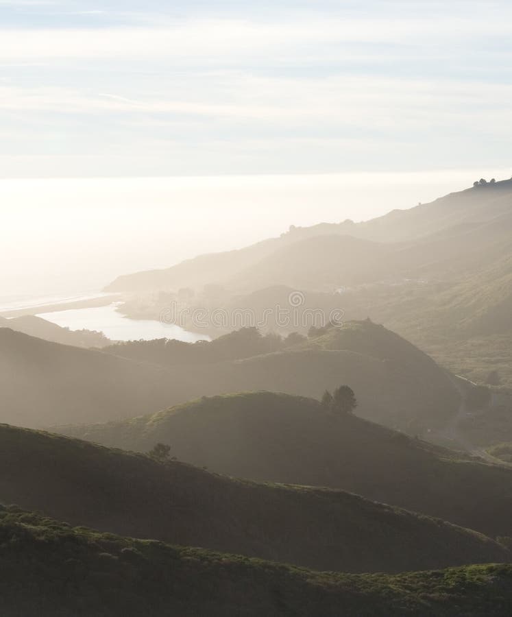 Hills and ocean stock image. Image of view, mist, scenic - 2147285