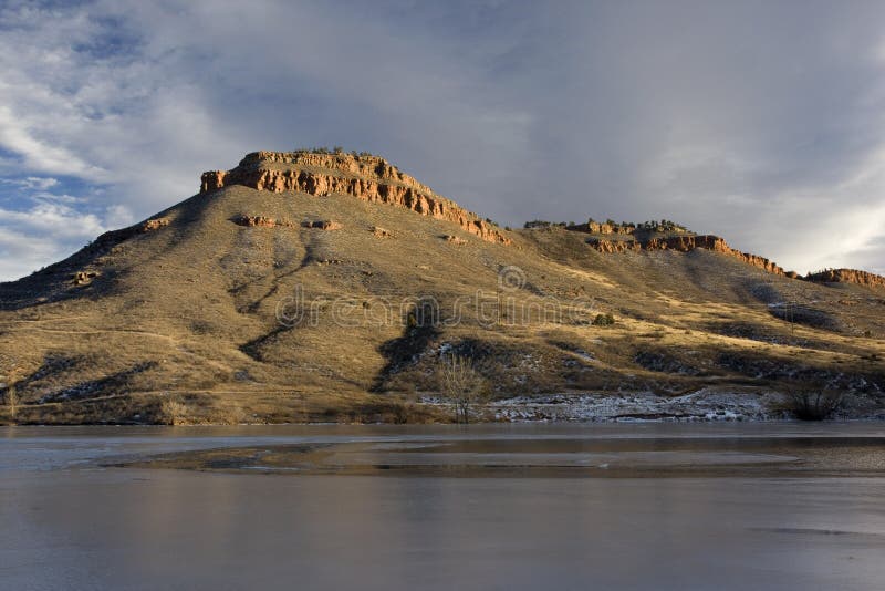 Hills, Sandstone Cliffs and Freezing Lake Stock Image - Image of hill ...