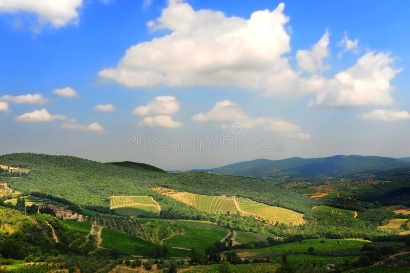 Hills of Tuscany stock image. Image of field, farmhouse - 15636547