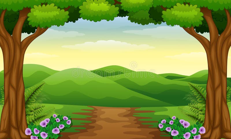 Hills View with Dirt Path in the Forest Stock Vector - Illustration of ...