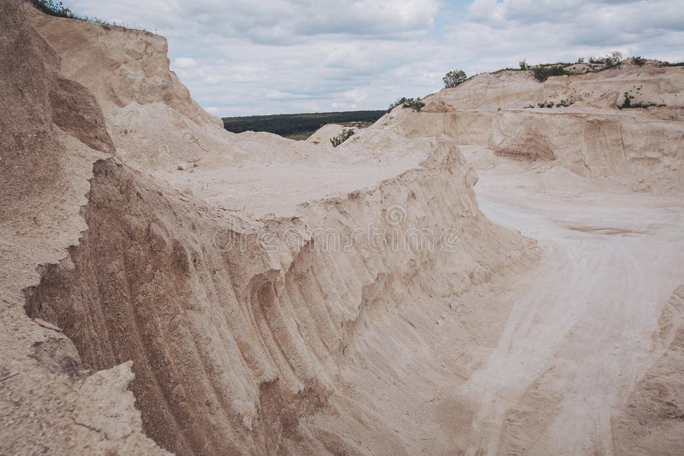 Hills of White Limestone Sand. Chalk Mining. Limestone Quarry. Opencast Mining. Chalk Hills ...