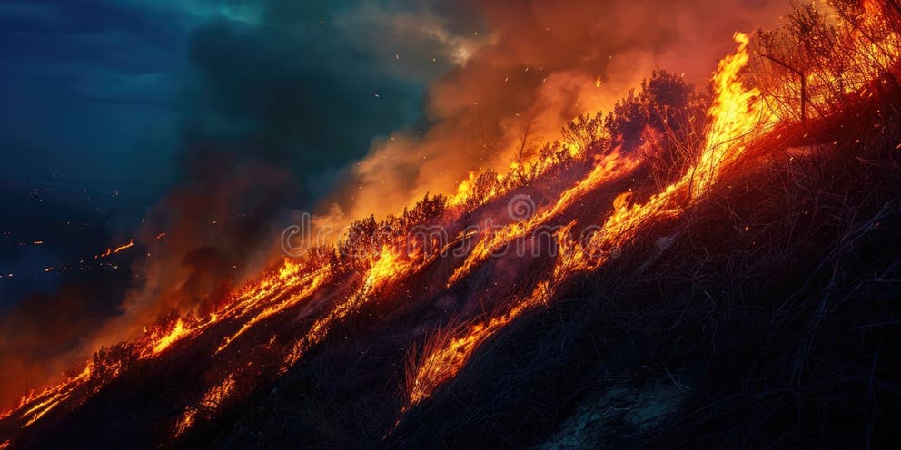 Hillside Fire stock image. Image of adventure, scenery - 377854437