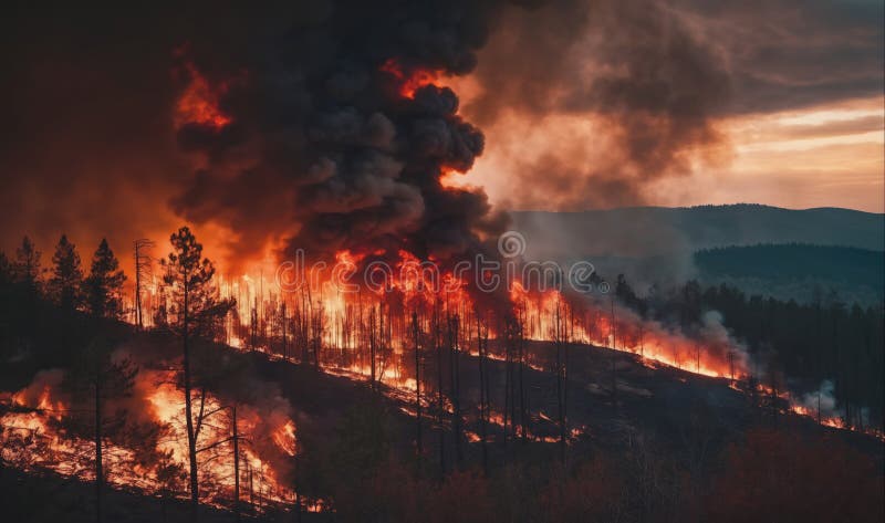 A Forest Fire in the Middle of a Dense Forest. Stock Image - Image of ...