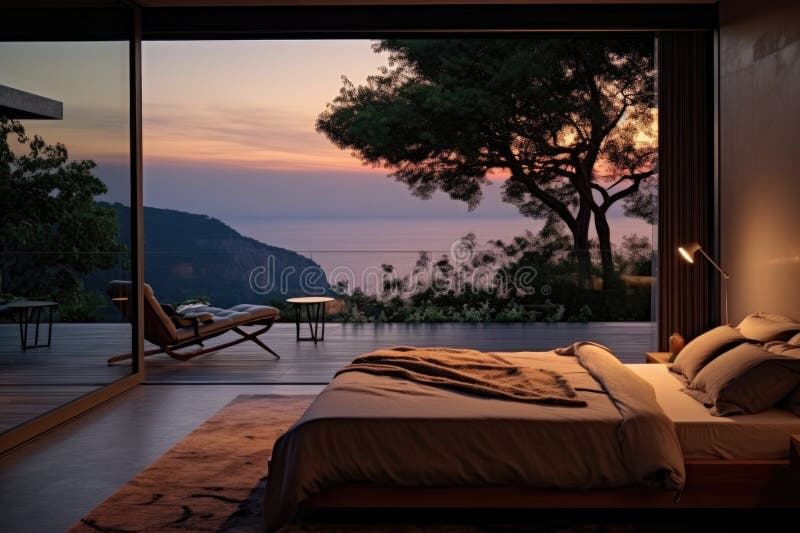 A Hillside House with a Panoramic Sea View Stock Image - Image of ...