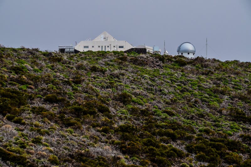 A Hillside with a House and a Telescope on Top Stock Image - Image of ...