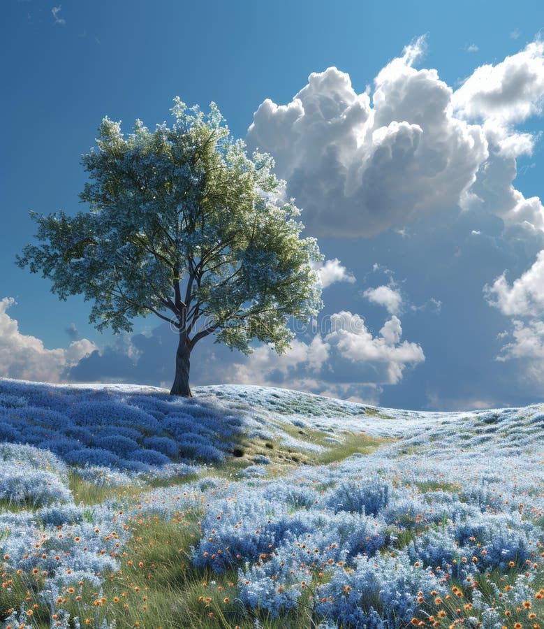 Hillside Tree Generated Using AI. Stock Illustration - Illustration of ...