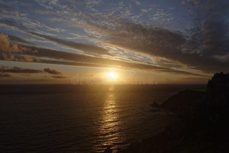 Cape Cornwall in St Just at Sunset Stock Photo - Image of horizontal ...