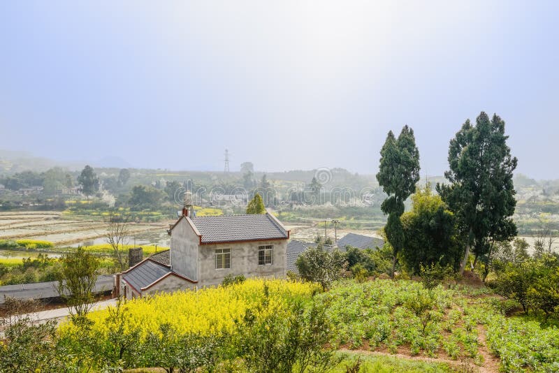 Hillside Village in Flowering Spring Stock Photo - Image of countryside ...