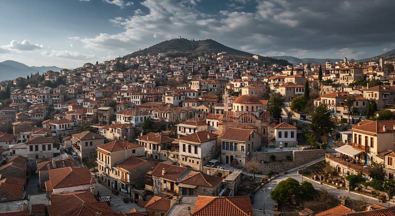 Hillside Village: a Panorama of Rustic Greek Architecture Stock ...