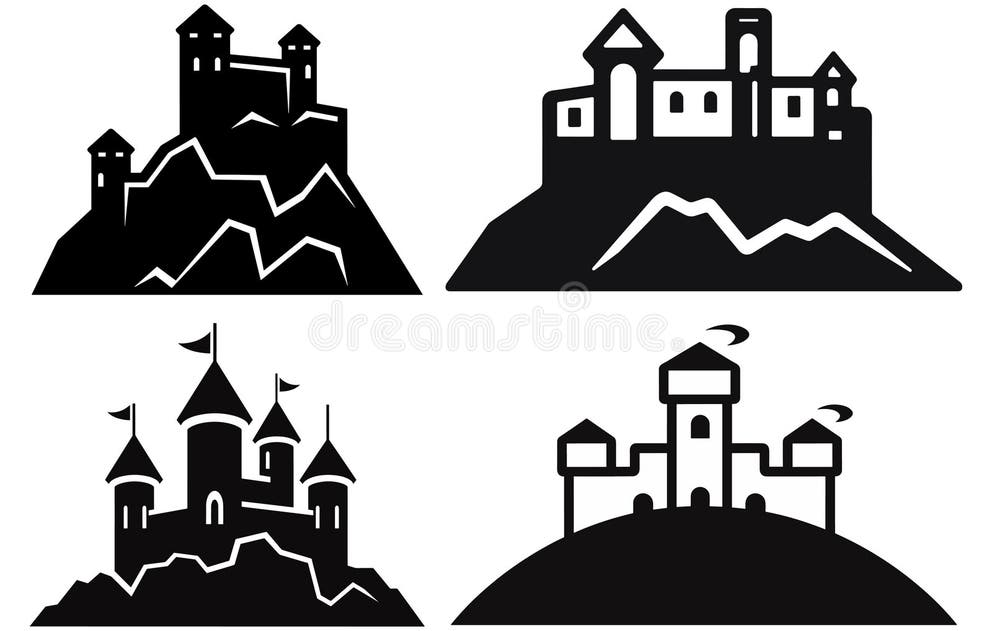 Hilltop Castle Black Silhouette, Hilltop Castle Vector Stock Vector ...