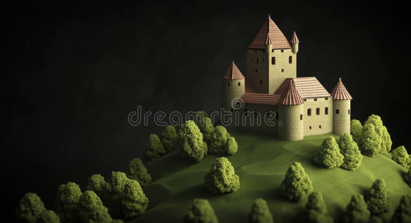 Hilltop Medieval Castle Model Complete with Forest and Stone Bridge ...
