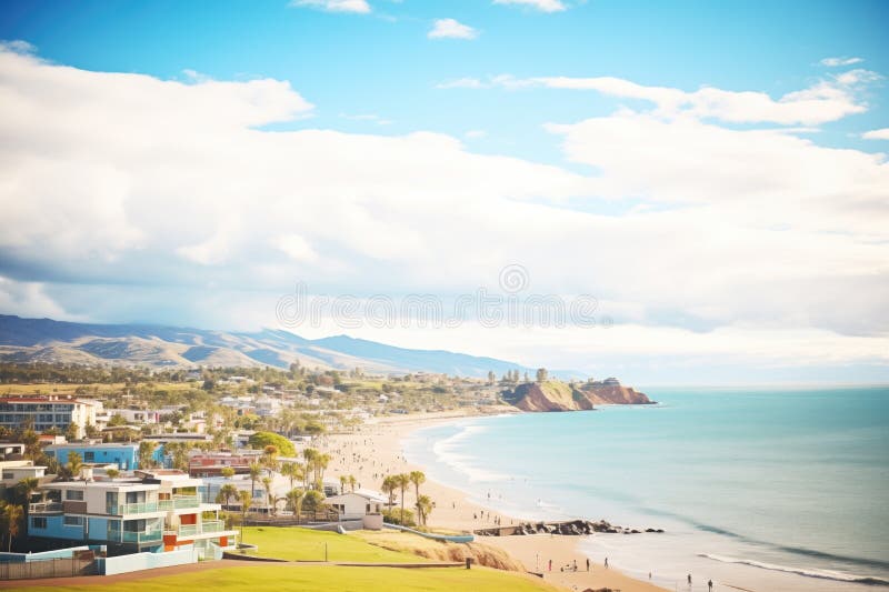 Hilltop View of a Beach Town and Azure Waters Stock Image - Image of ...