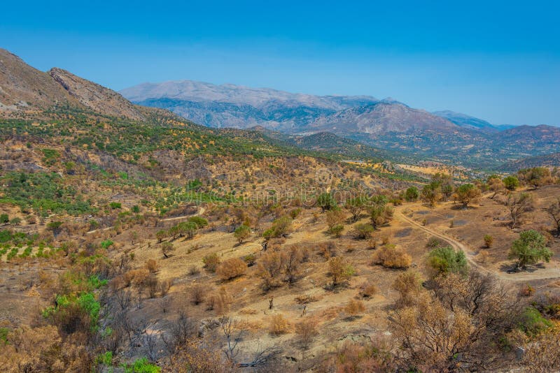 Hilly Countryside of Greek Island Crete Stock Image - Image of valley ...