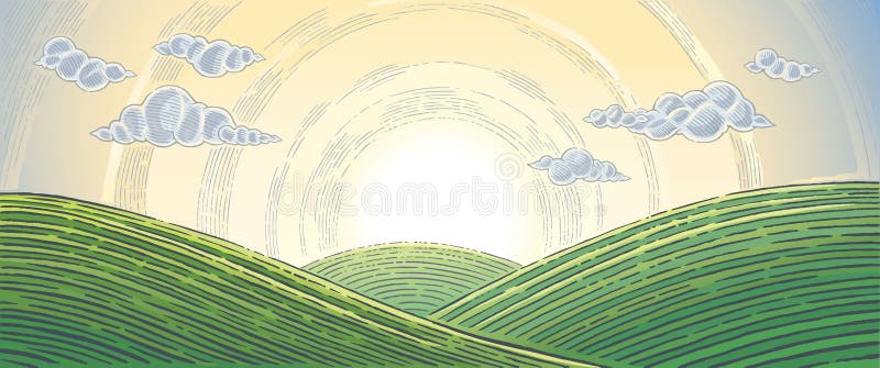 Hilly Landscape in Graphical Style Stock Vector - Illustration of ...