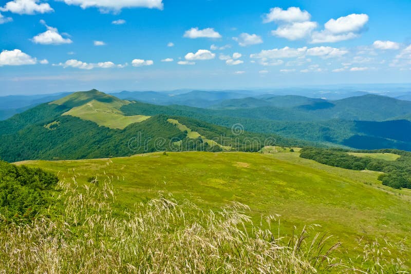 Hilly Meadows and Rocky Hills of Bieszczady Mountains, Pol Stock Image ...