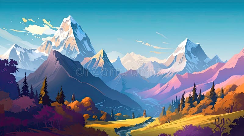 Himalaya Mountains Clean Vector Lines, Creating a Vibrant and Dynamic ...