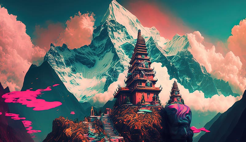 Himalayan Adventure Collage Stock Illustration - Illustration of peaks ...