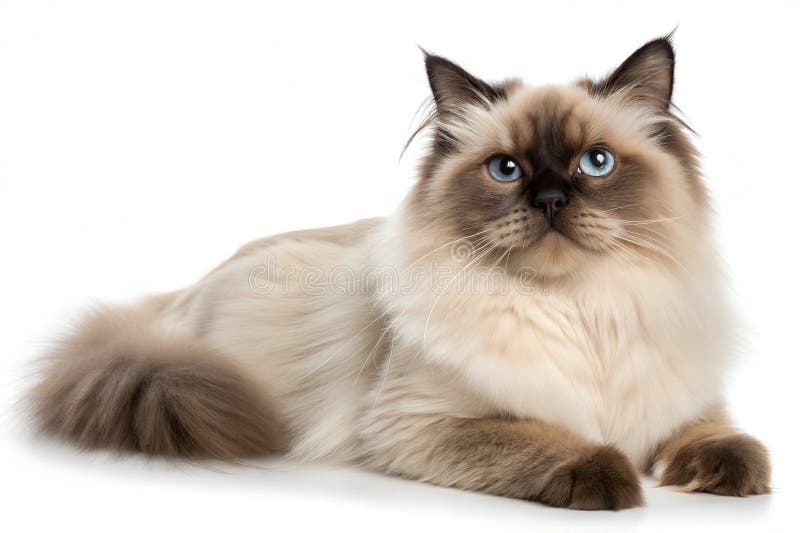 Himalayan Cat Laying at White Background. Portrait of Himalayan Cat ...