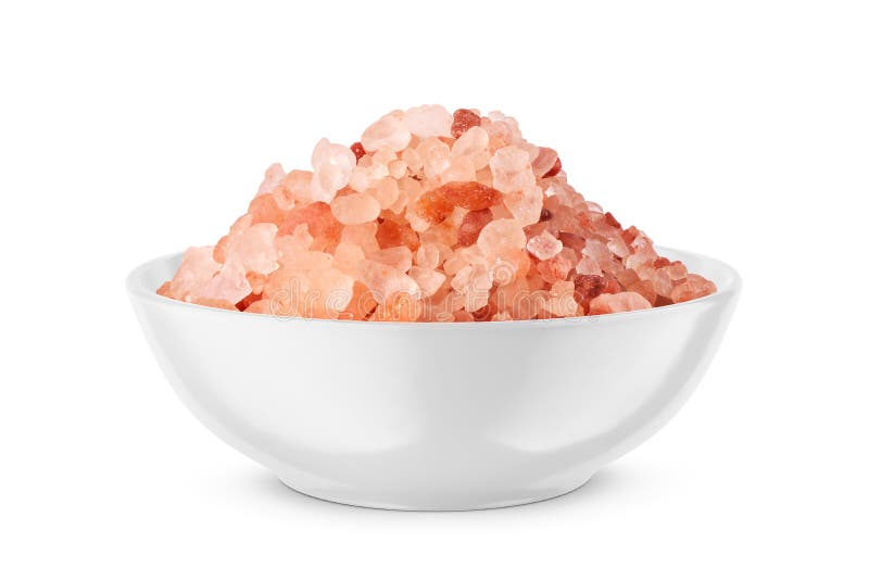 Himalayan Coarse Salt in White Bowl Isolated on White. Front View Stock ...