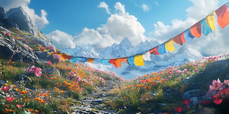 Scenery Colorful Prayer Flags Flowers Stock Illustrations – 9 Scenery ...
