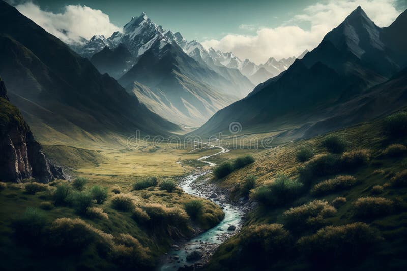 Digital Illustration of a Range of Mountains Stock Illustration ...