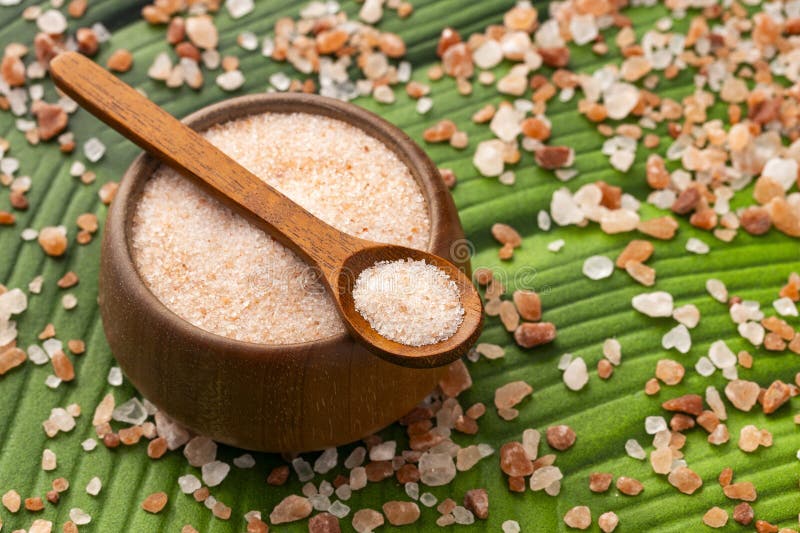 Himalayan Pink Fine Salt - Salt in Pure Crystals in the Bowl and Spoon ...