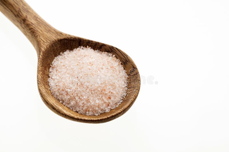 Himalayan Pink Fine Salt - Salt in Pure Crystals on the Spoon Stock ...