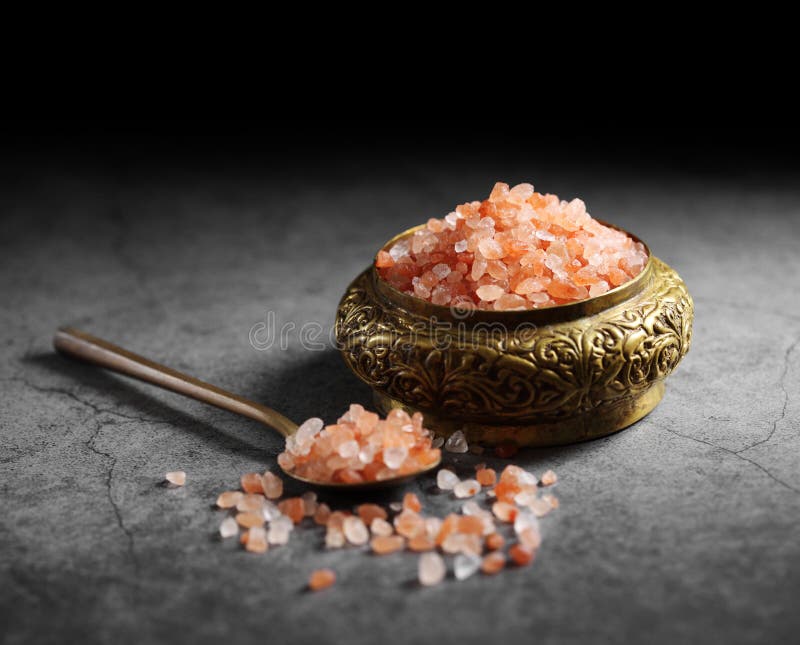 Himalayan Pink Salt in Golden Box at Kitchen Stock Photo - Image of ...