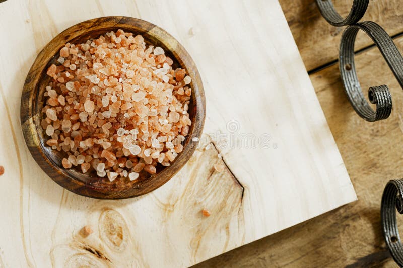 Himalayan Pink Salt on a Wooden Plate Stock Photo - Image of pink ...