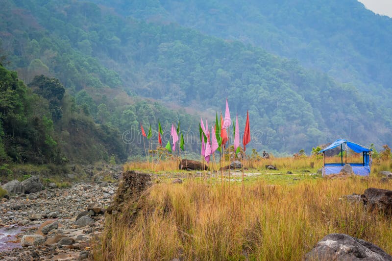 Himalayan Rivulet , Table Land, Colored Flags Stock Photo - Image of ...