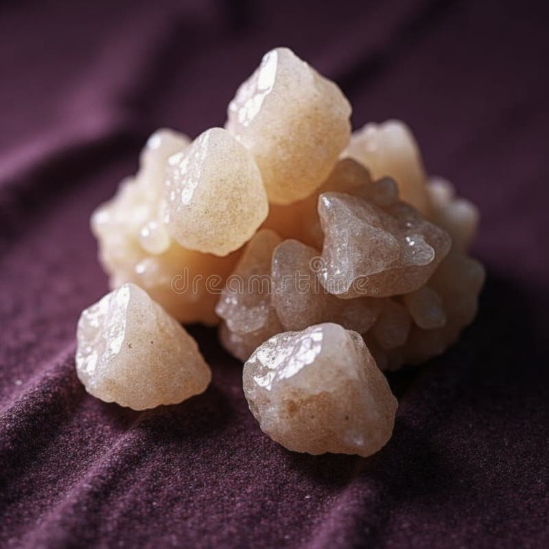 Himalayan Rock Salt Crystals on a Deep Plum Colored Fabric, Rustic ...