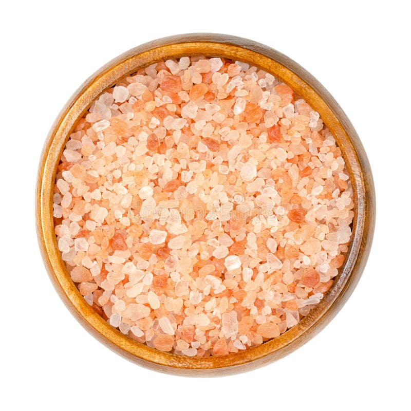 Himalayan Salt, Coarse Crystals, Table Salt in a Wooden Bowl Stock ...