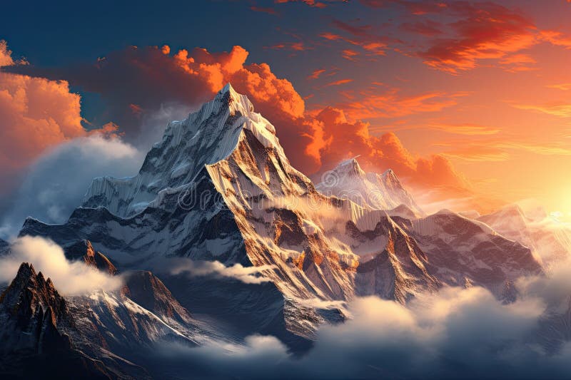 Himalayas. Mountain Range at Sunrise or Sunset. Generative AI Art Stock ...