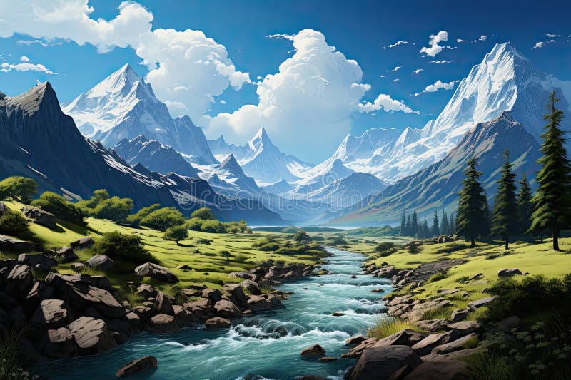 Himalayas. Valley with a Mountain River. Generative AI Art Stock ...